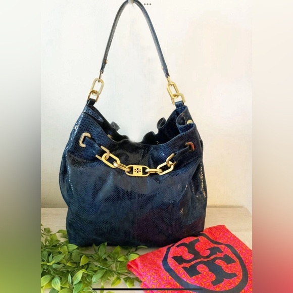 Tory Burch | Bags | Tory Burch Python Embossed High Shine Leather Hobo ...
